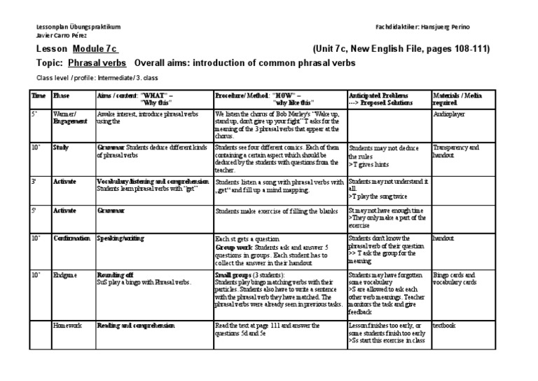Lesson Plan Phrasal Verbs | PDF