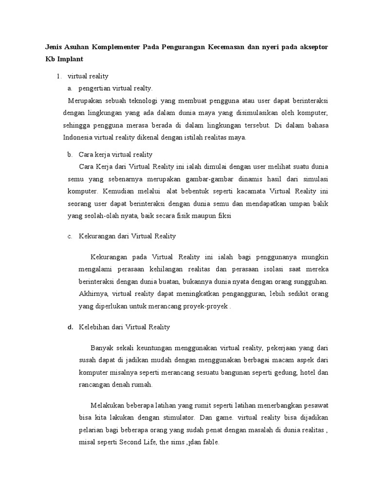 Jenis Asuhan Komplementer Pada Pengurangan Kecemasan Dan Nyeri Pada Akseptor KB Implant | PDF ...