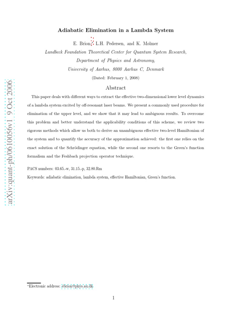 Adiabatic Elimination in A Lambda System | PDF | Scientific Method ...