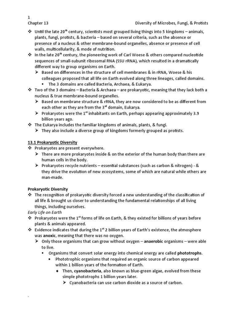 Biol 1102k Chapter 13 Notes Pdf Eukaryotes Fungus 