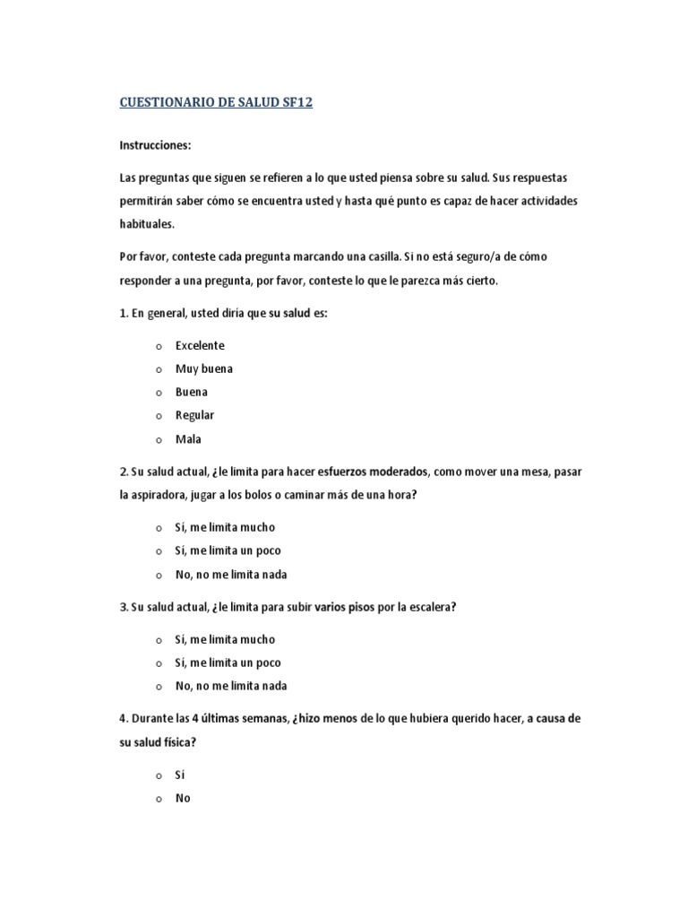 Cuestionario SF-12 | PDF | Autosuperación
