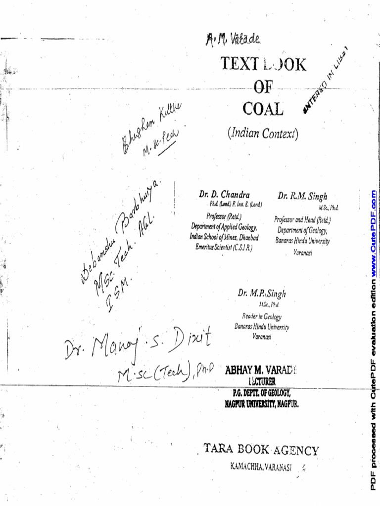 Textbook of Coal Geology (Indian Context) by D. Chandra and R M Singh | PDF
