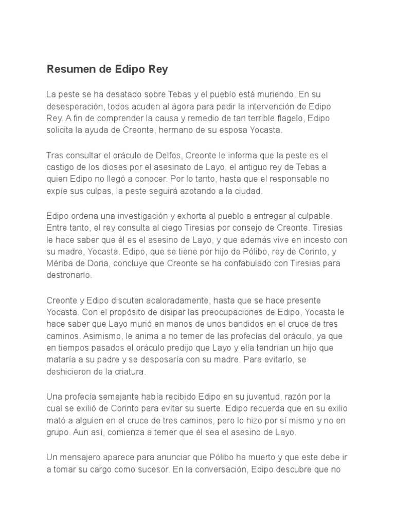 Resumen de Edipo Rey | PDF | Edipo | Sófocles