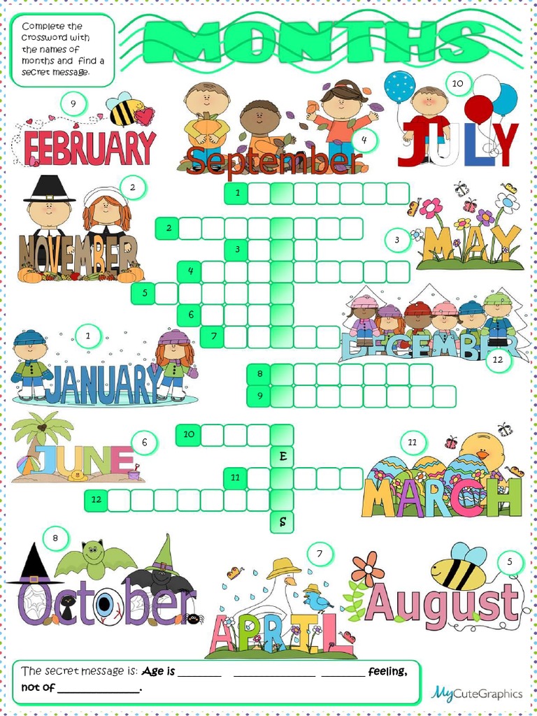 Months Crossword Crosswords Fun Activities Games - 44584 | PDF
