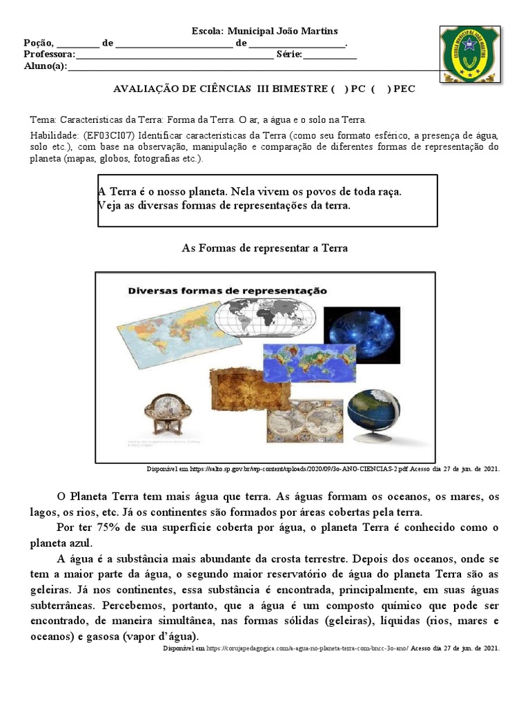 Atividade 13 3 o Ano Ciencia Da Natureza Tema Caracteristicas Da Terra ...