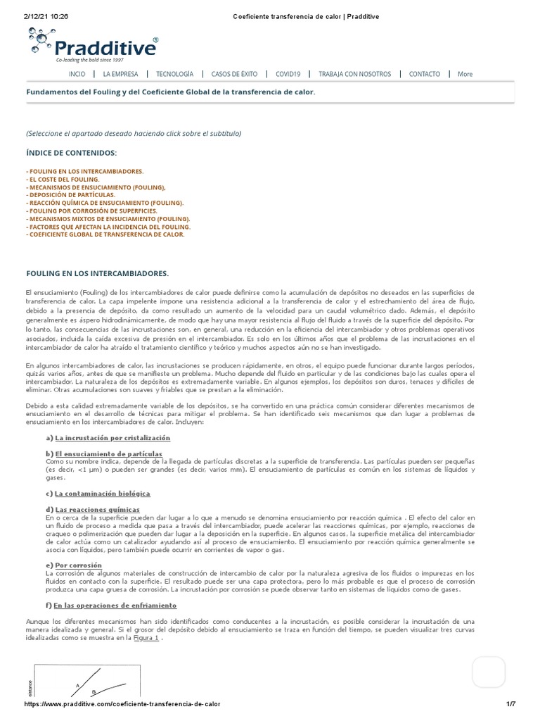 Factor de Ensuciamiento - Coeficiente Transferencia de Calor - Pradditive | PDF | Intercambiador ...