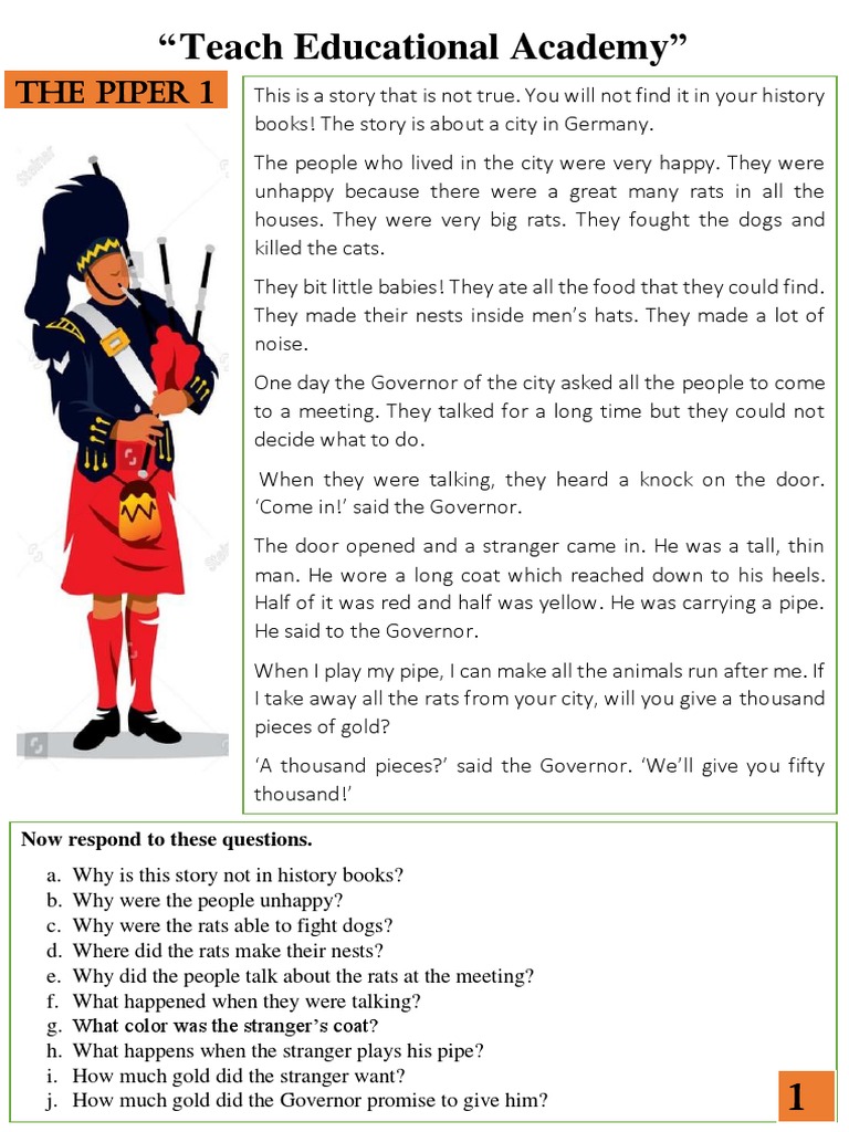 The Piper - A Story About a Man Who Uses His Pipe to Rid a City of Rats ...