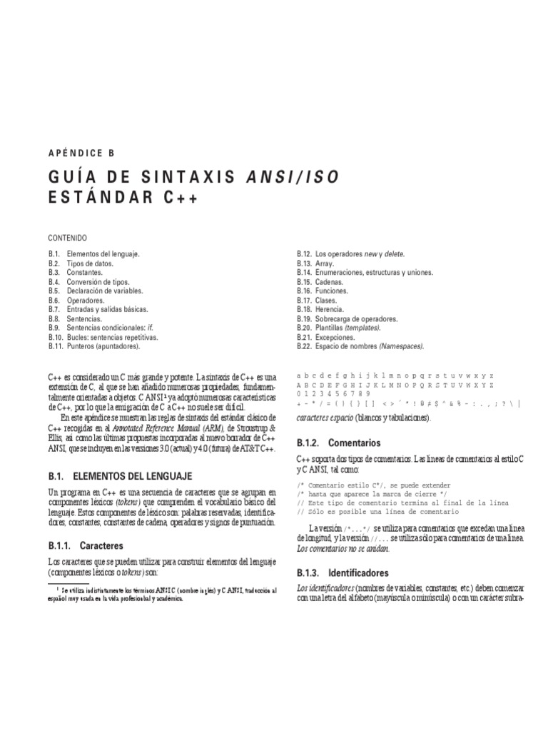 Guía de Sintaxis Ansi/Iso Estándar C++: Apéndiceb | PDF | C ...
