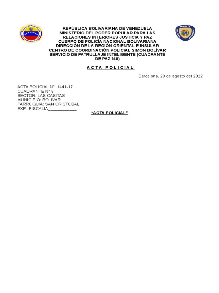 6 - Acta Policial Adolescente | PDF | Policía | Venezuela