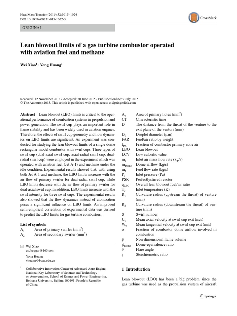 Lean Blow Out Limits of a Gas Turbine Combustor | PDF | Jet Engine | Flow Measurement