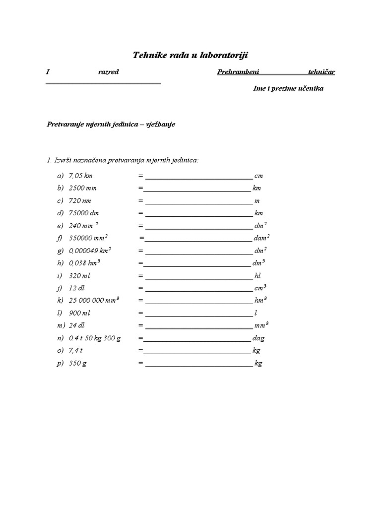 Pretvaranje Mjernih Jedinica | PDF