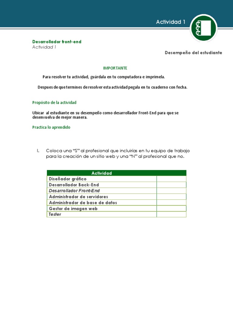 Actividad 1 (Desarrollador Front-End) | PDF | Red mundial | Internet y web