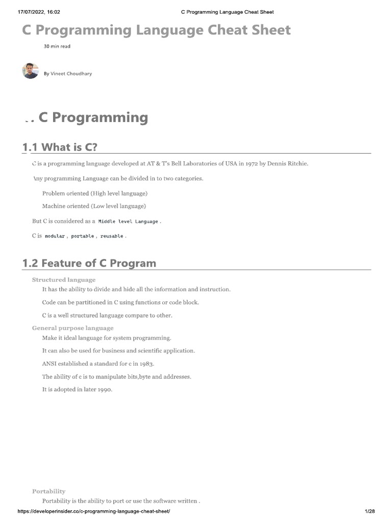 C Language Syntax Pdf