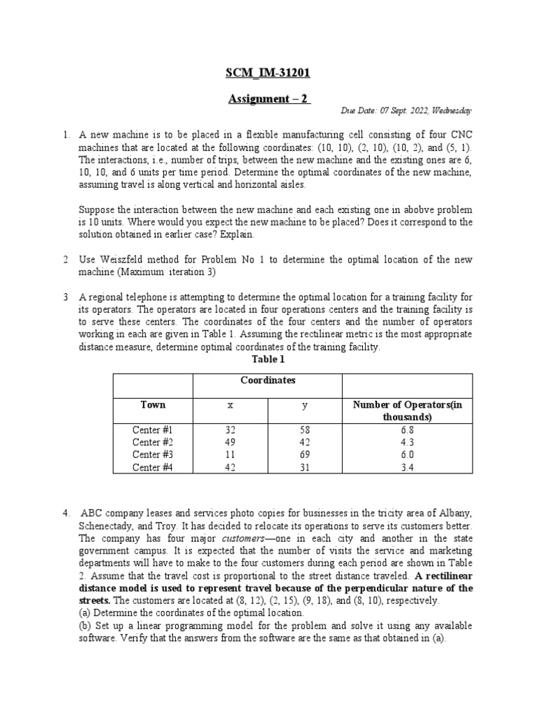 SCM Assignment 2 Due On 7 Sept. 2022 | PDF | Mathematical Optimization | Speed