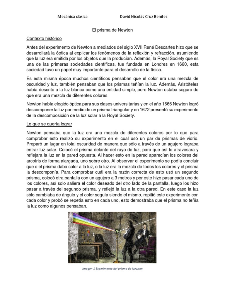 El Experimento del Prisma de Newton | PDF | Ligero | Color