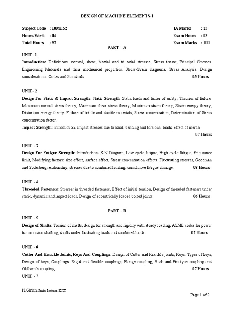 Design of Machine Elements Syllabus | PDF | Strength Of Materials ...