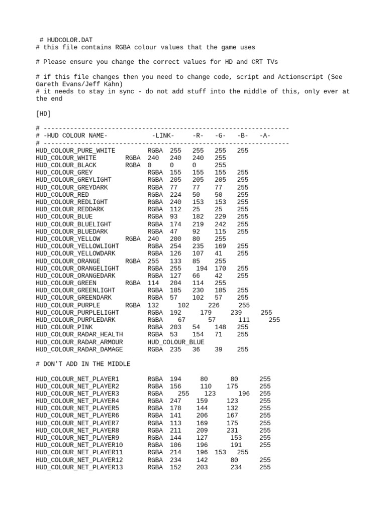 Hudcolor Data For GTAV | PDF | Computing