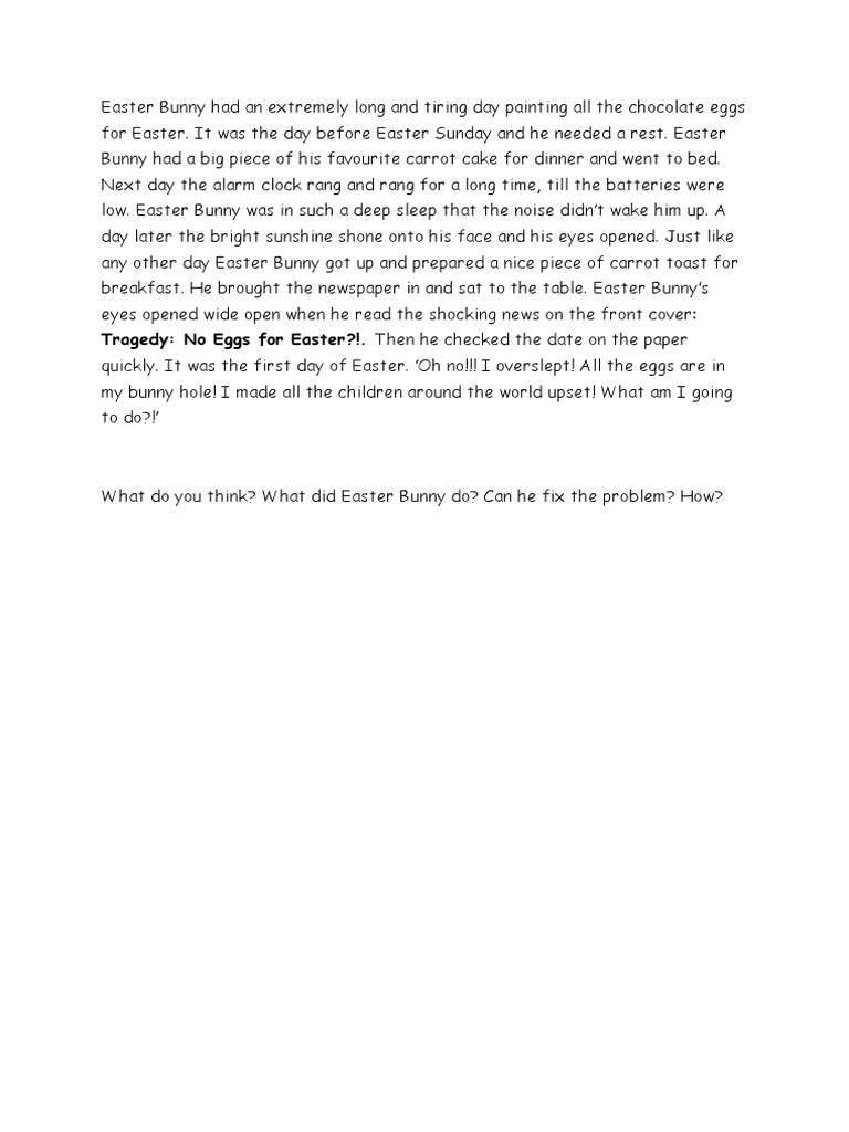 The Easter Bunny's Oversleeping Crisis | PDF | Mystery, Thriller ...