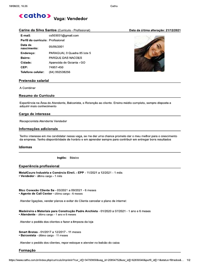 Curricullo - Carine Silva | PDF