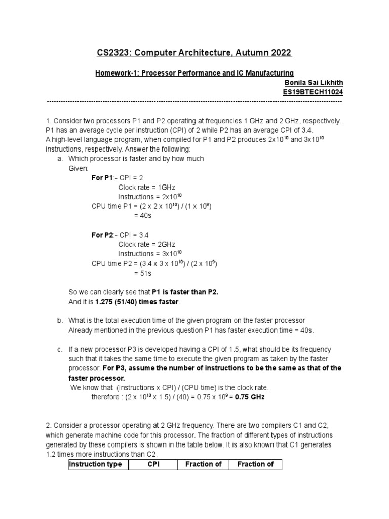 Es19btech11024 HW1 | PDF | Central Processing Unit | Computer Architecture