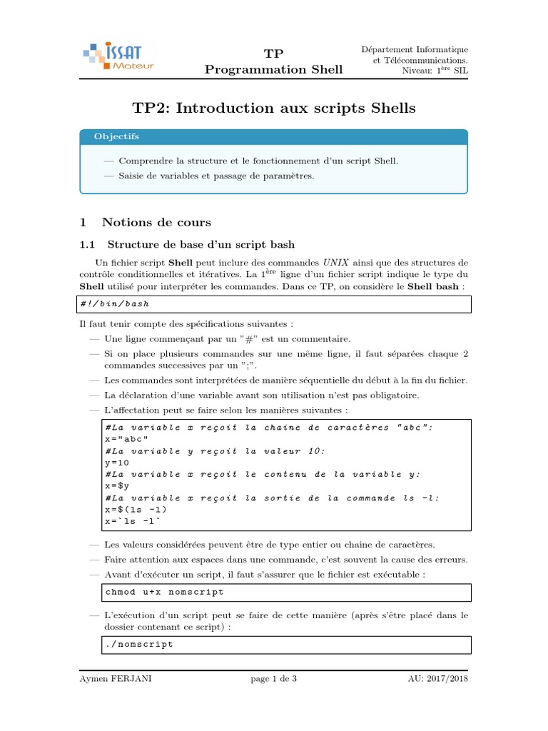 TP2 Programmation Shell 1ere SIL 2018 | PDF | Variable (informatique) | Interface système