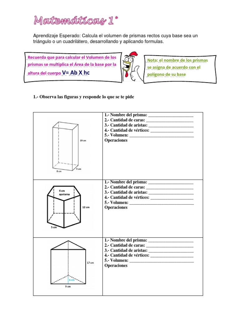 Volumen en Prismas PDF Primer Grado | PDF | Triángulo | Matemática Elemental