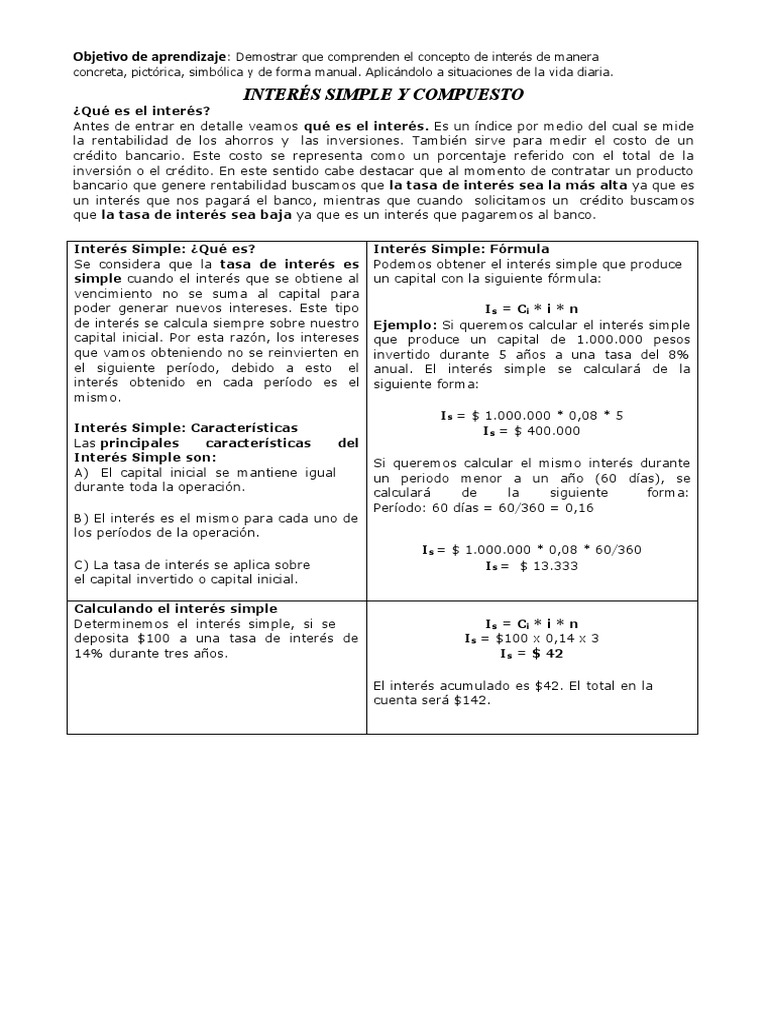 Interes Simple y Compuesto - 4to | PDF | Interés | Producto Interno Bruto