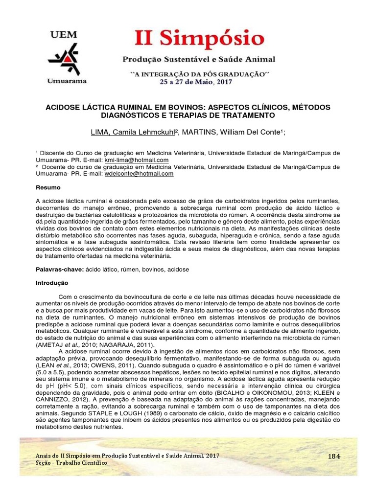 Acidose Láctica Ruminal em Bovinos | PDF | Leite | Bactérias