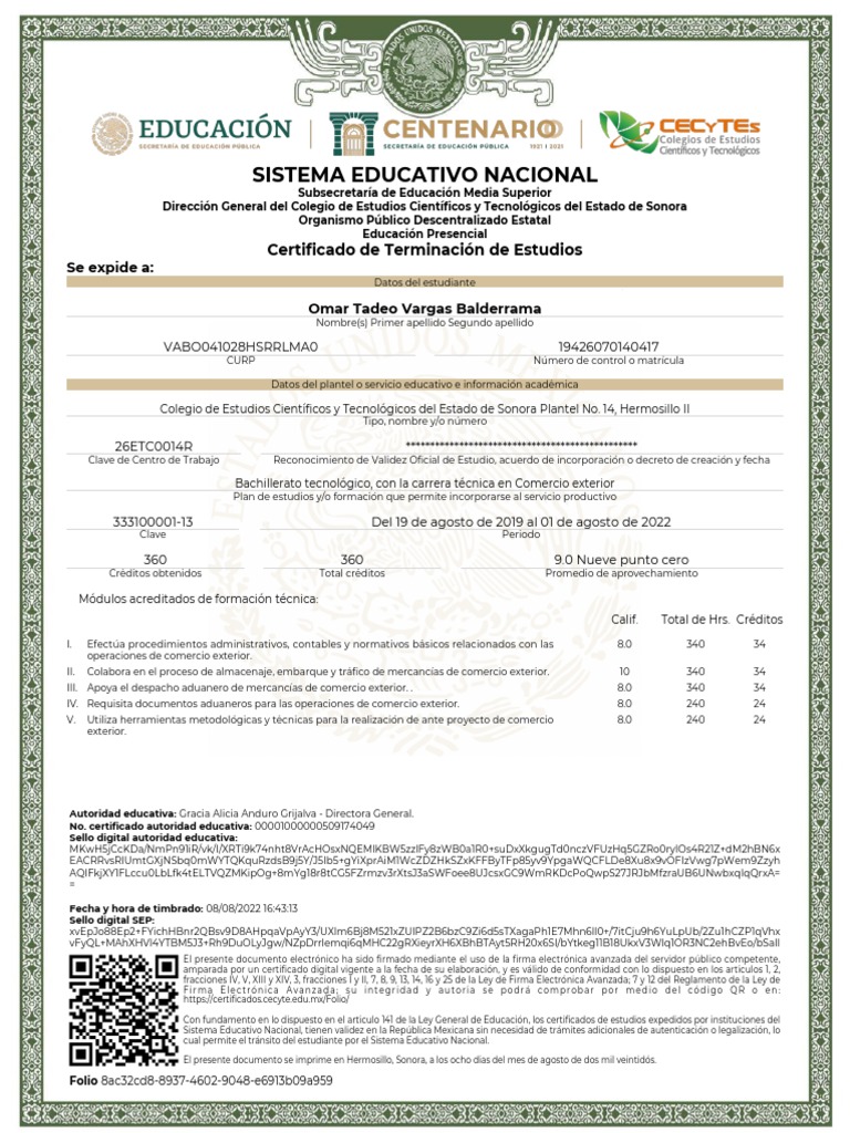 Sistema Educativo Nacional: Certificado de Terminación de Estudios | PDF | Comunicación ...