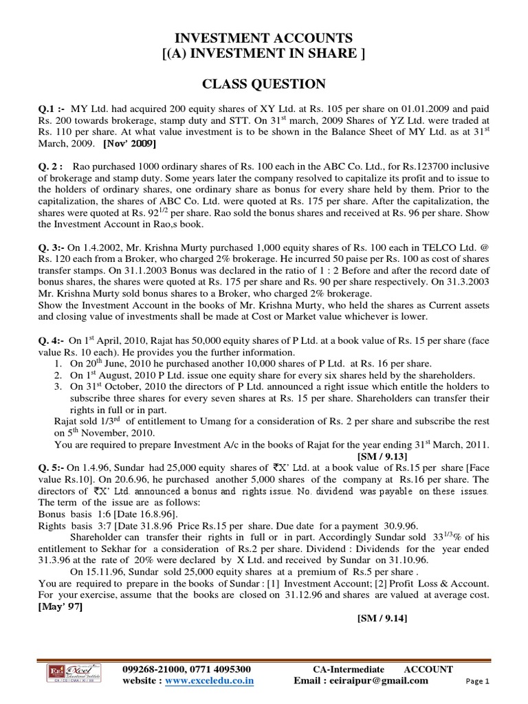 Investment Accounts for CA Intermediate | PDF | Stocks | Dividend