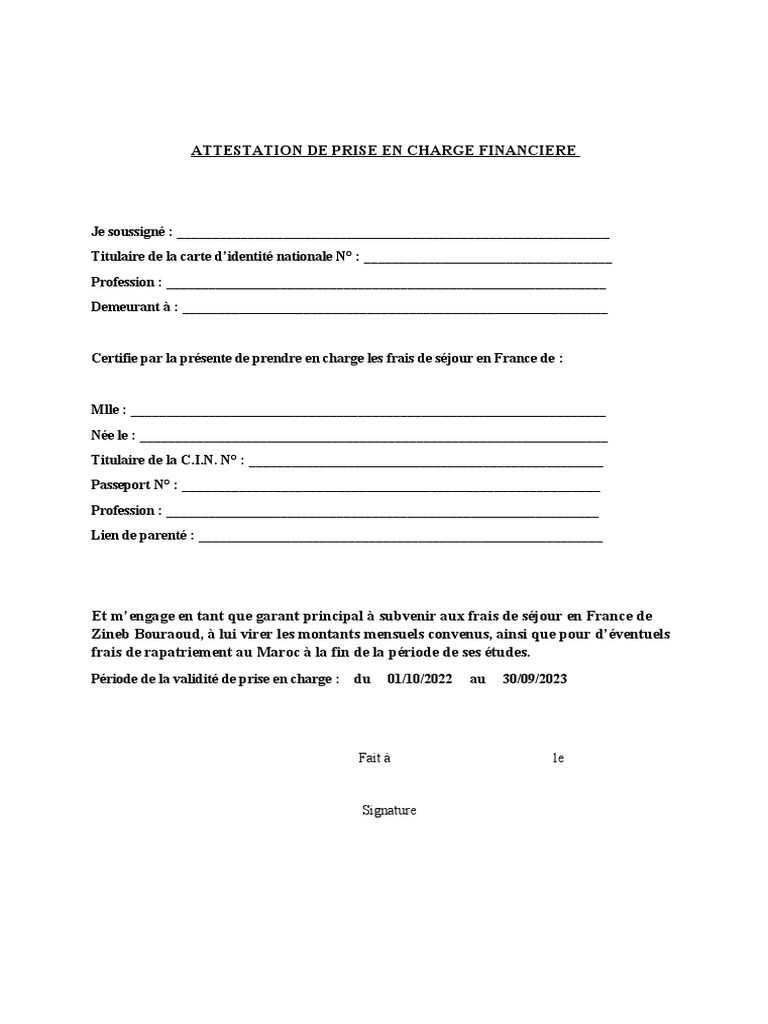 Attestation De Prise En Charge D’Un Enfant – TSMA