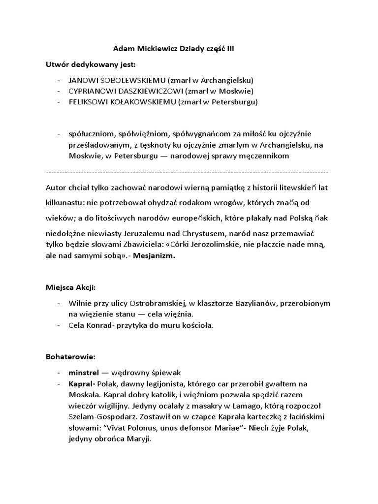Dziady Część III Opracowanie Cz. II | PDF
