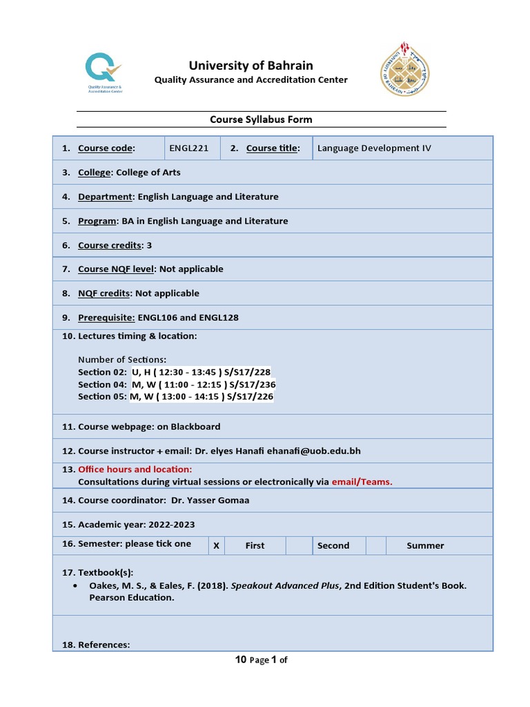 UoB Language Development Course Syllabus | PDF | Linguistics | Test ...