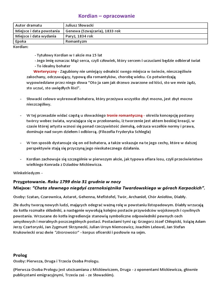 Kordian Opracowanie | PDF