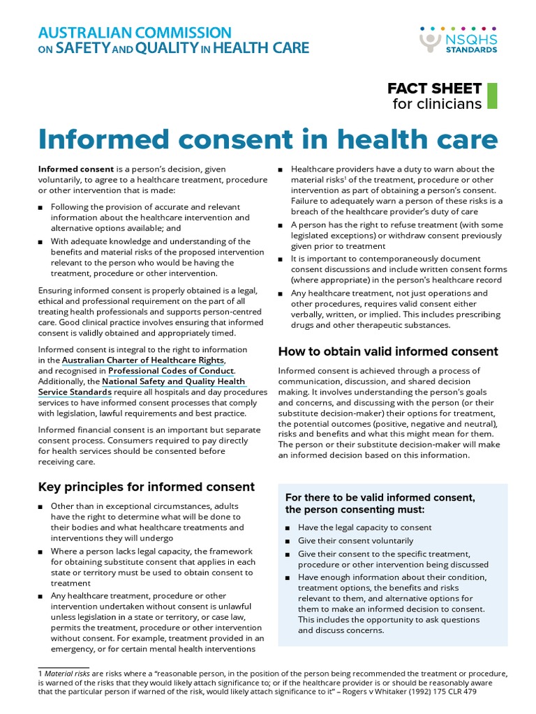 Sq20-030 - Fact Sheet - Informed Consent - Nsqhs-8.9a | PDF | Informed ...