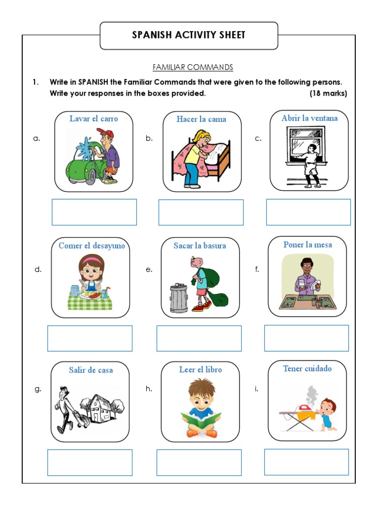 Spanish Worksheet 1 - Familiar Commands (1) | PDF