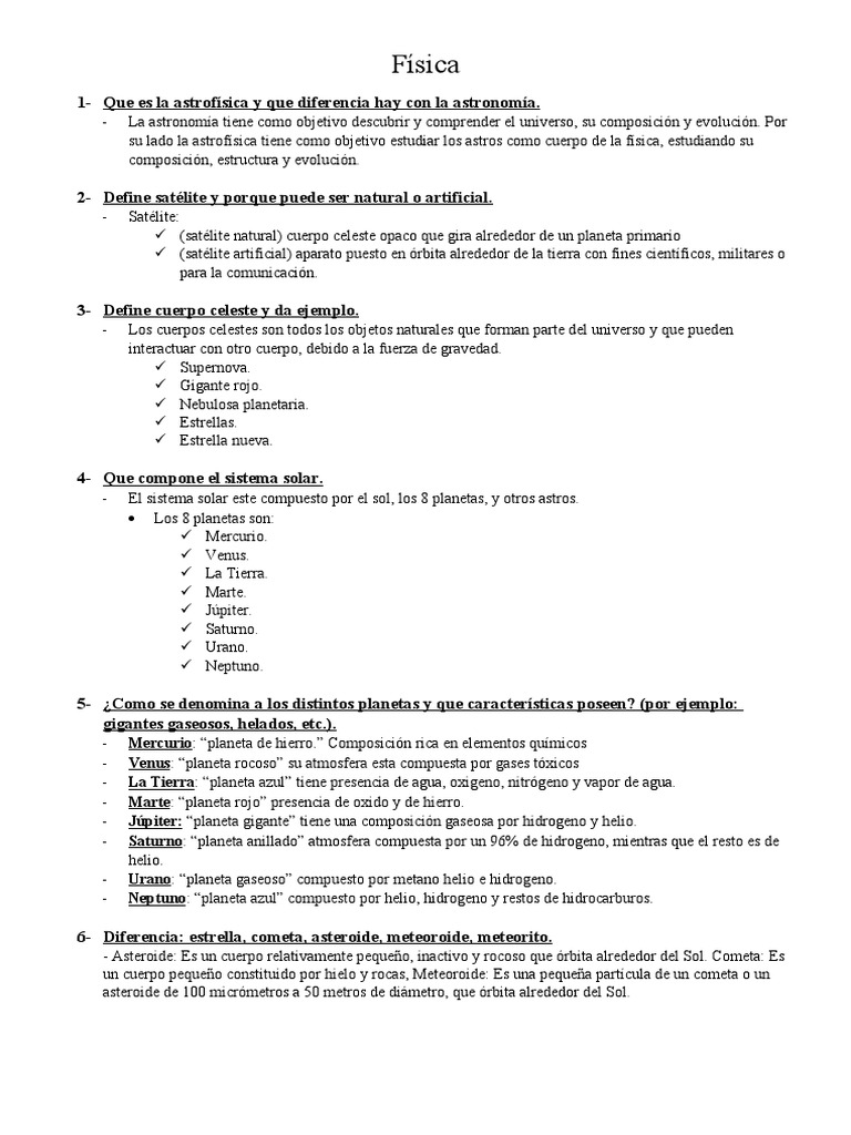 Física - Sistema Solar | Descargar gratis PDF | Planetas | Sistema solar