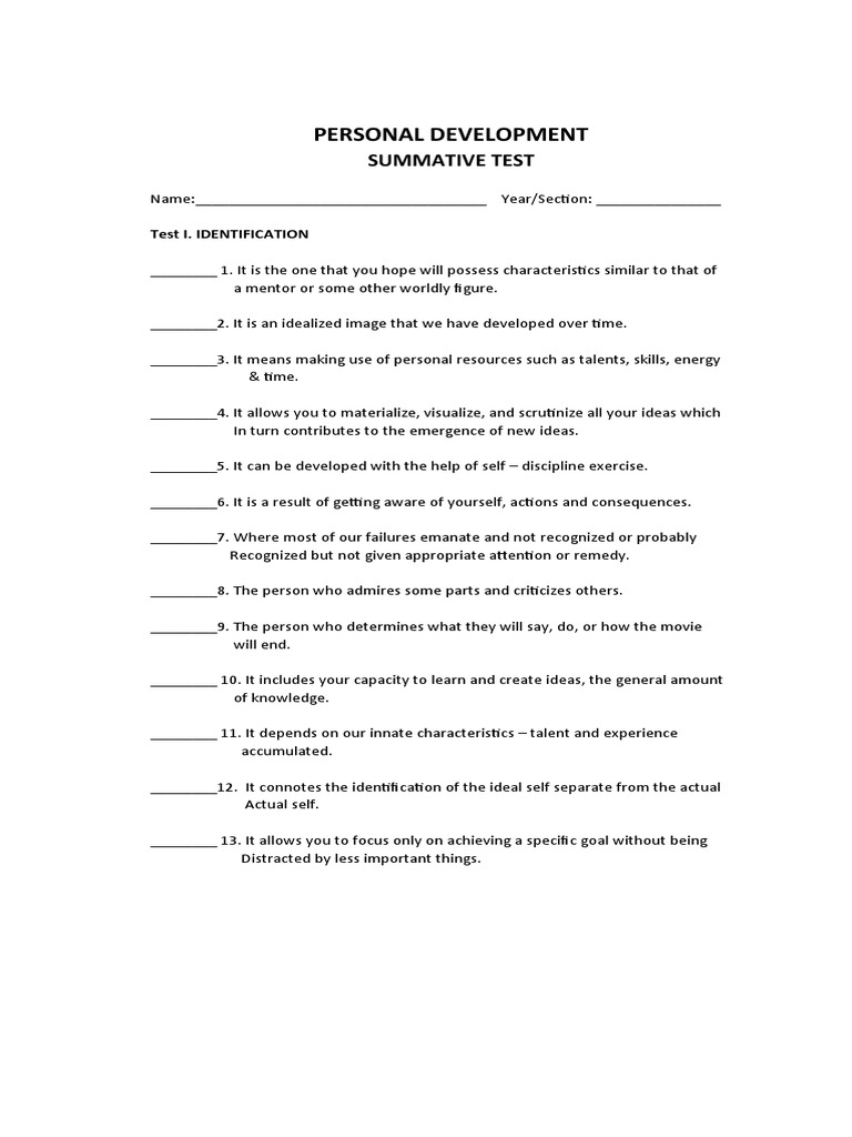Personal Development Summative Test | PDF | Experience | Disciplines