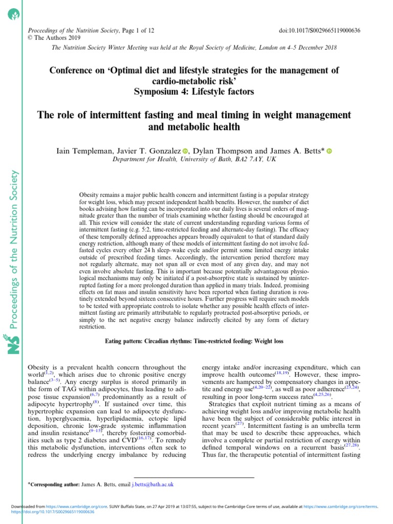 The Role of Intermittent Fasting and Meal Timing in Weight Management and Metabolic Health ...