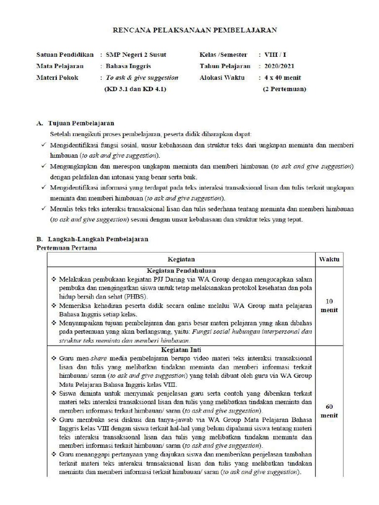 LKPD Suggestion Kls 8 SMTR 1 | PDF