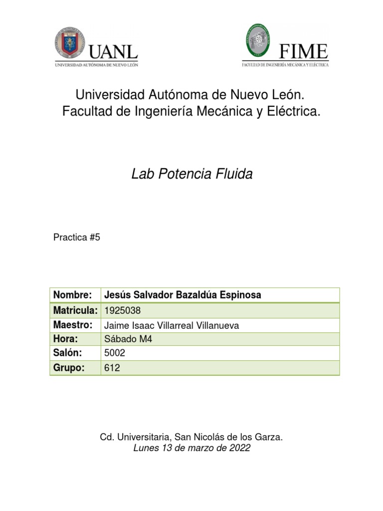 UANL-FIME Lab Potencia Fluida-Practica Válvulas Desaceleración y Frenado | PDF | Presión ...