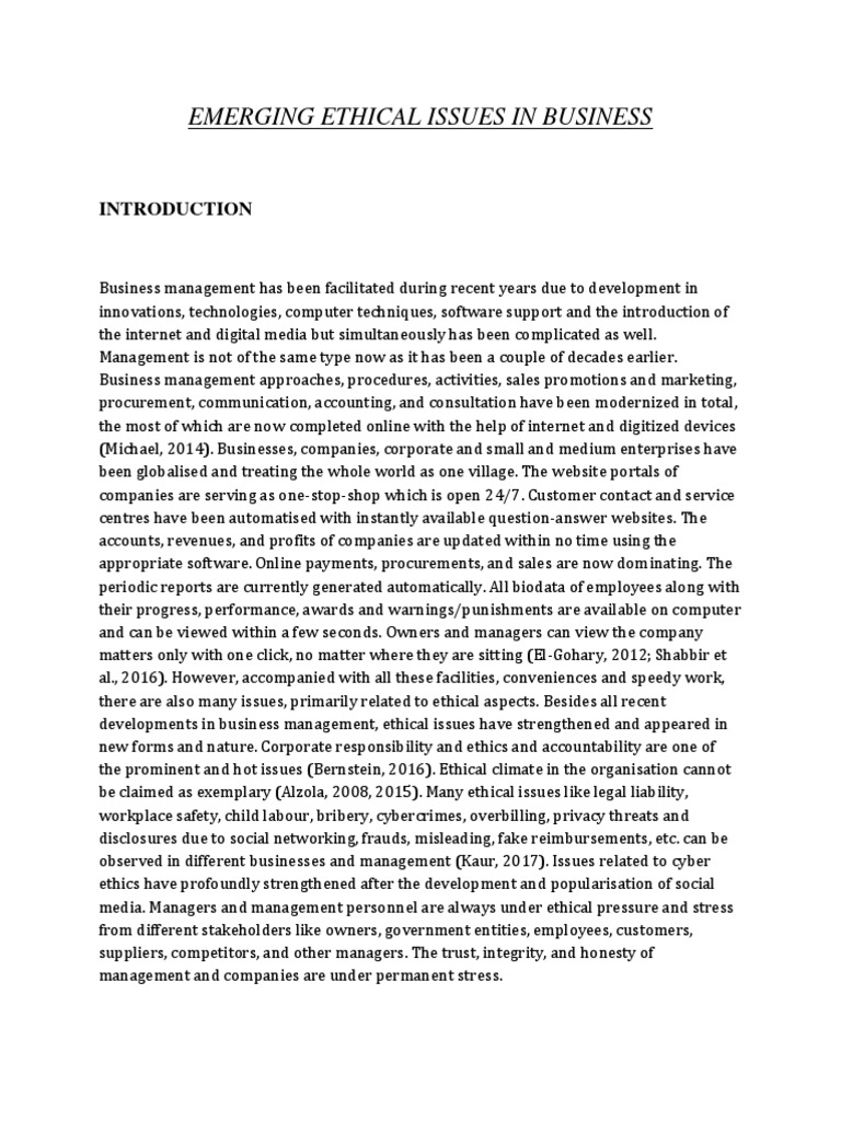 Emerging Ethical Issues in Business | PDF | Business Ethics | Employment