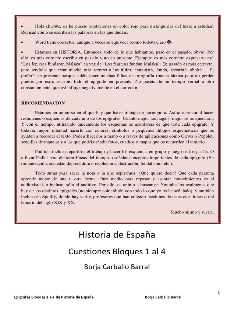 Cuestiones Historia de España (Bloques 1 A 4) | PDF | Imperio español ...