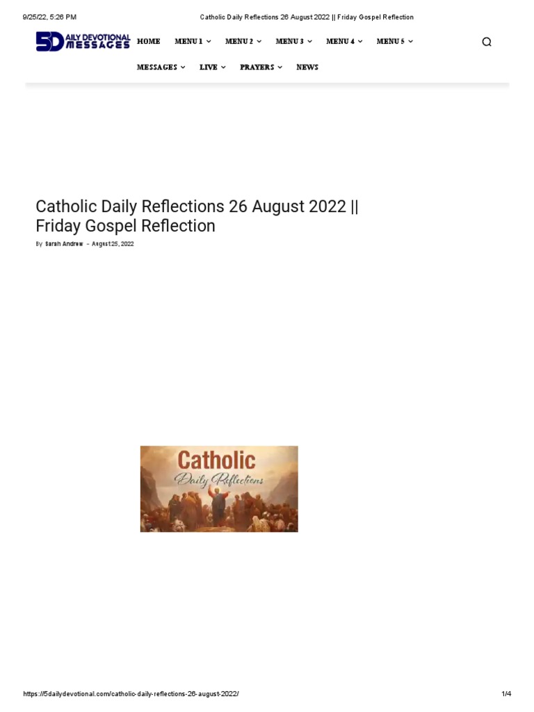 Catholic Daily Reflections 26 August 2022 - Friday Gospel Reflection ...