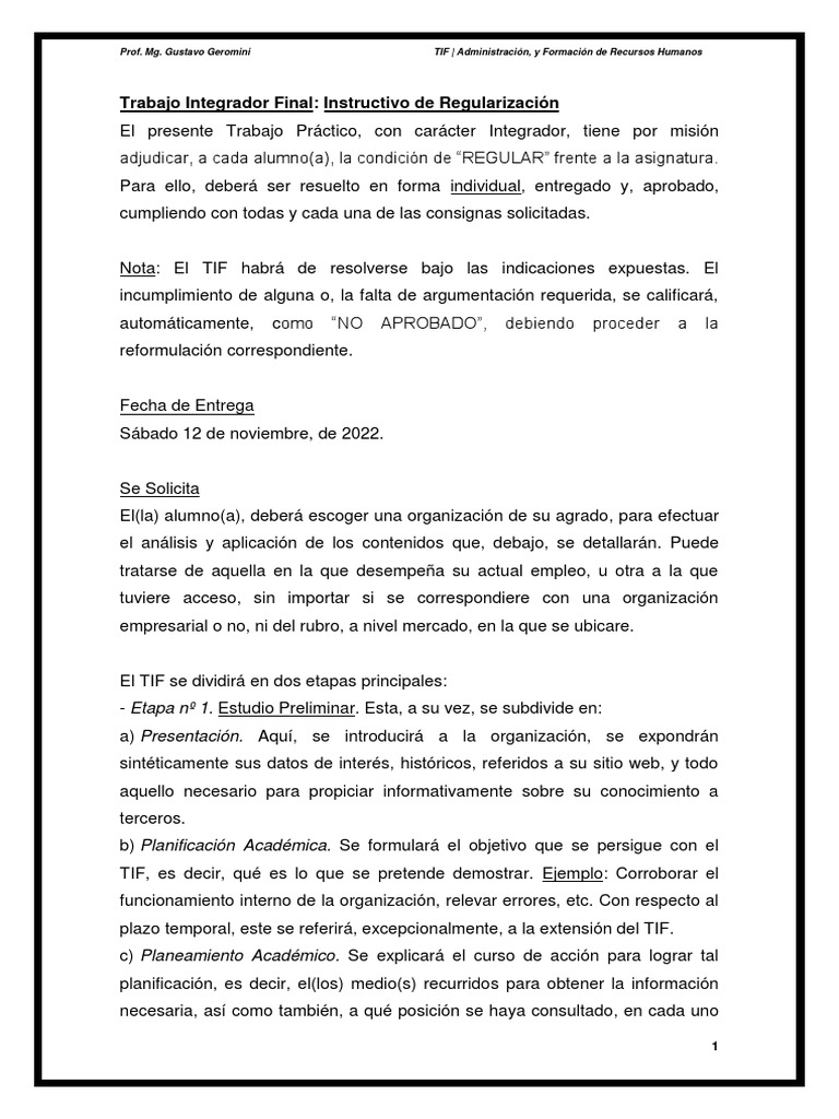 TIF - Instructivo de Regularización | PDF | Planificación | Gestión de recursos humanos