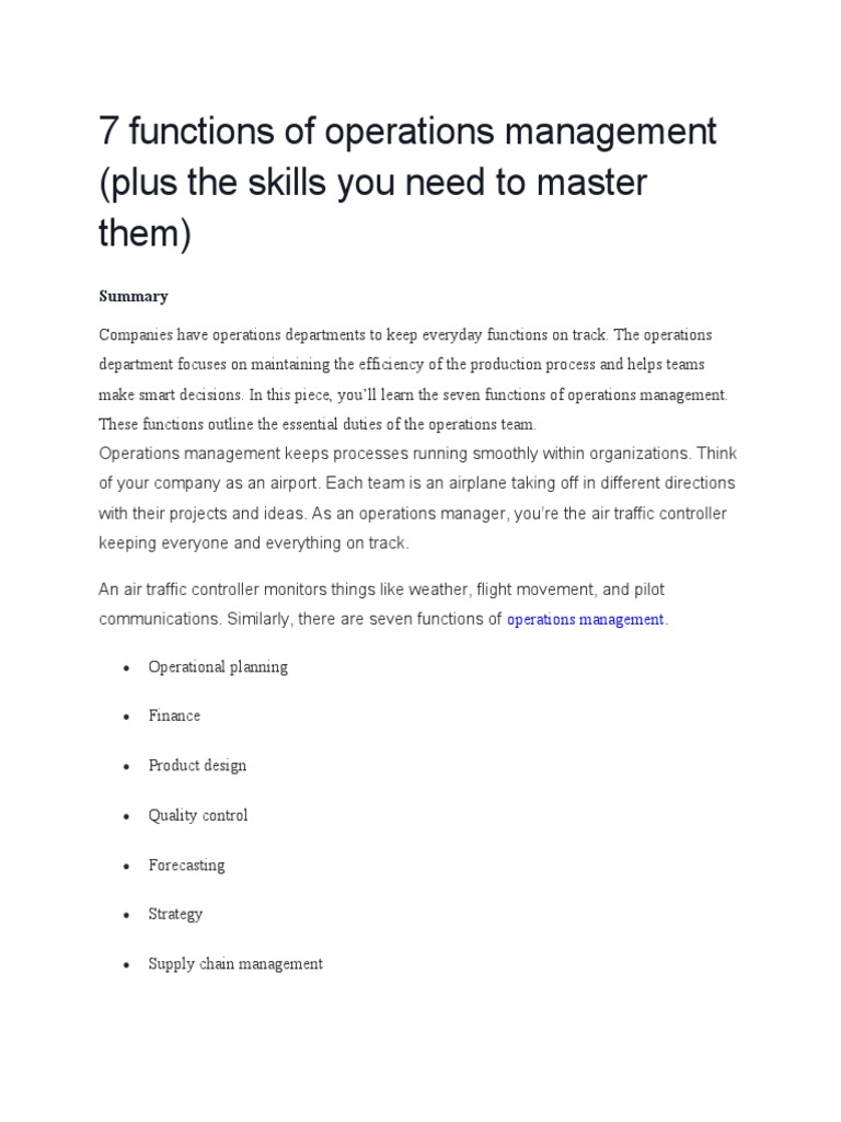 Seven Functions of Operations Management | PDF | Operations Management ...