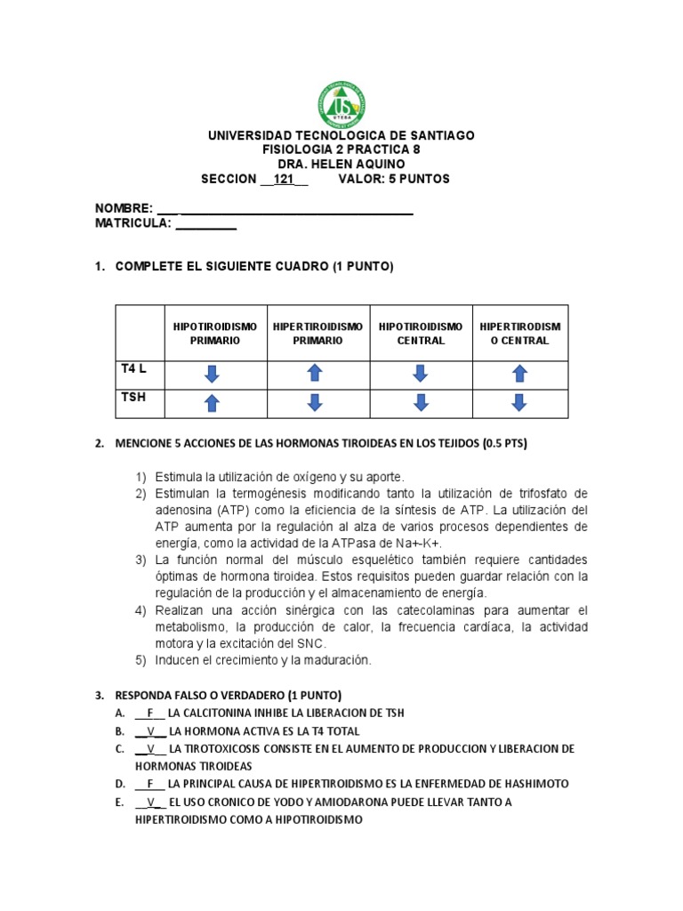 Pract 8 Fisio Ii | PDF | Glándula suprarrenal | Hipertiroidismo