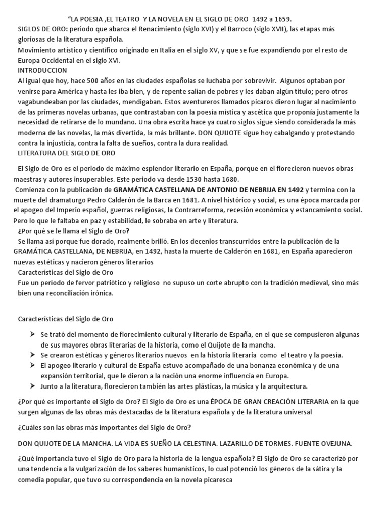 El Siglo de Oro Español: Literatura y Arte | PDF | España | Las artes