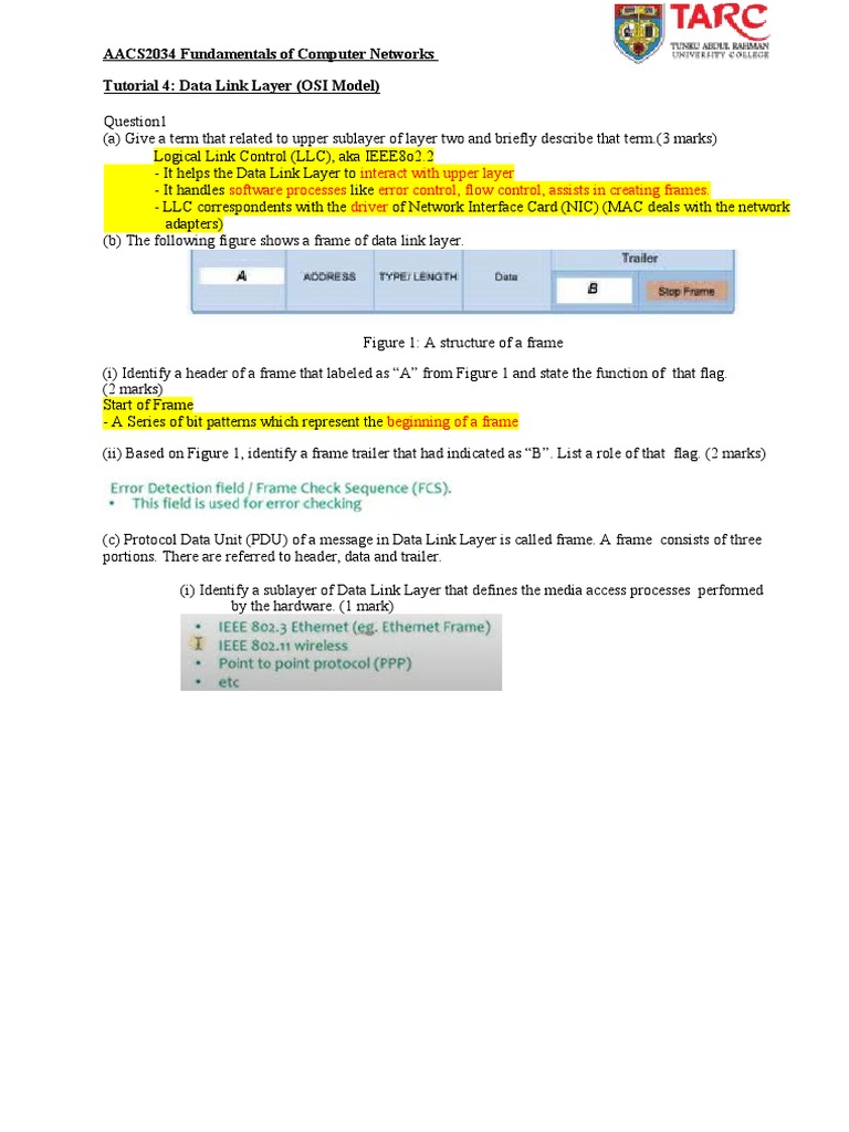 Tutorial 4 For FCN | PDF | Computer Network | Osi Model