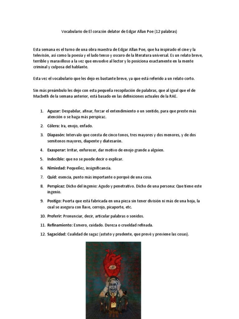 Vocabulario de "El corazón delator" | PDF | Artes del Lenguaje y ...